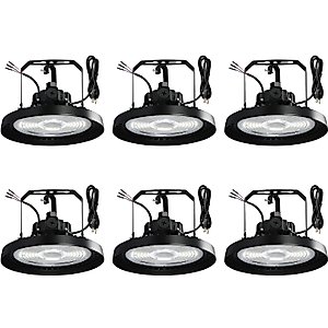 UFO LED Warehouse Light High Bay Dimmable 0-10V with US Plug 4Ft Cable, 200W (Eqv.1000W MH/HPS), 5000K, lP65 commercial Area Lighting Fixture for Warehouse Workshop Garage Barn, UL Listed(6 Pack)