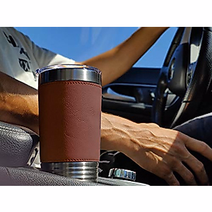 LaserGram 20oz Vacuum Insulated Tumbler Mug, Hecho en Zacatecas, Personalized Engraving Included (Faux Leather, Dark Brown)