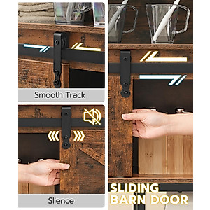 HOOBRO Over The Toilet Storage Cabinet, Bathroom Organizer Stand with Toilet Paper Holder, Space-Saving Toilet Storage Rack, Sliding Barn Door, Rustic Brown and Black BF82TS01