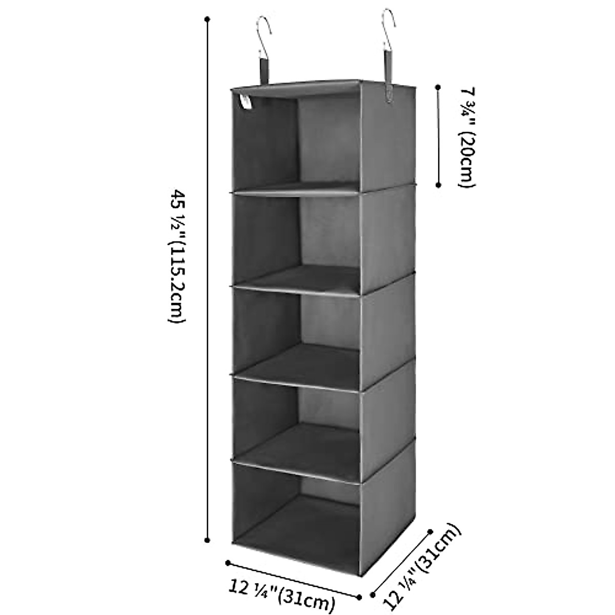 GRANNY SAYS 5-Shelf Hanging Closet Organizers and Storage, Hanging Shelves for Closet Storage, Collapsible Hanging Shelf Organizer for Clothes Organization, Dark Gray, 12 ¼" D X 12 ¼" W X 45 ½" H