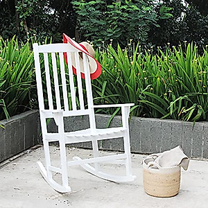 Cambridge Casual Bentley High Back Wooden Front Porch Rocking Chair for Outdoor Patio Furniture, Solid Wood, White