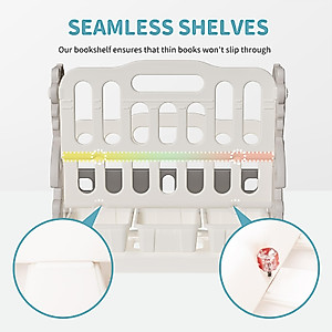 UNICOO® Kids Baby Dragon 2 Tier Bookshelf with 3 Toy Storage Bins, Children Bookshelf & Toy Organizer, Lightweight & Compact, for Toddler Nursery, Study Room, Playroom (Gray)