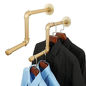 AddGrace Pipe Clothing Rack 2Pack 18Inch Detachable Garment Rack DIY Wall Mounted Industrial Pipe Clothing Hanging Rack for Home and Clothing Store (Gold) 46cm