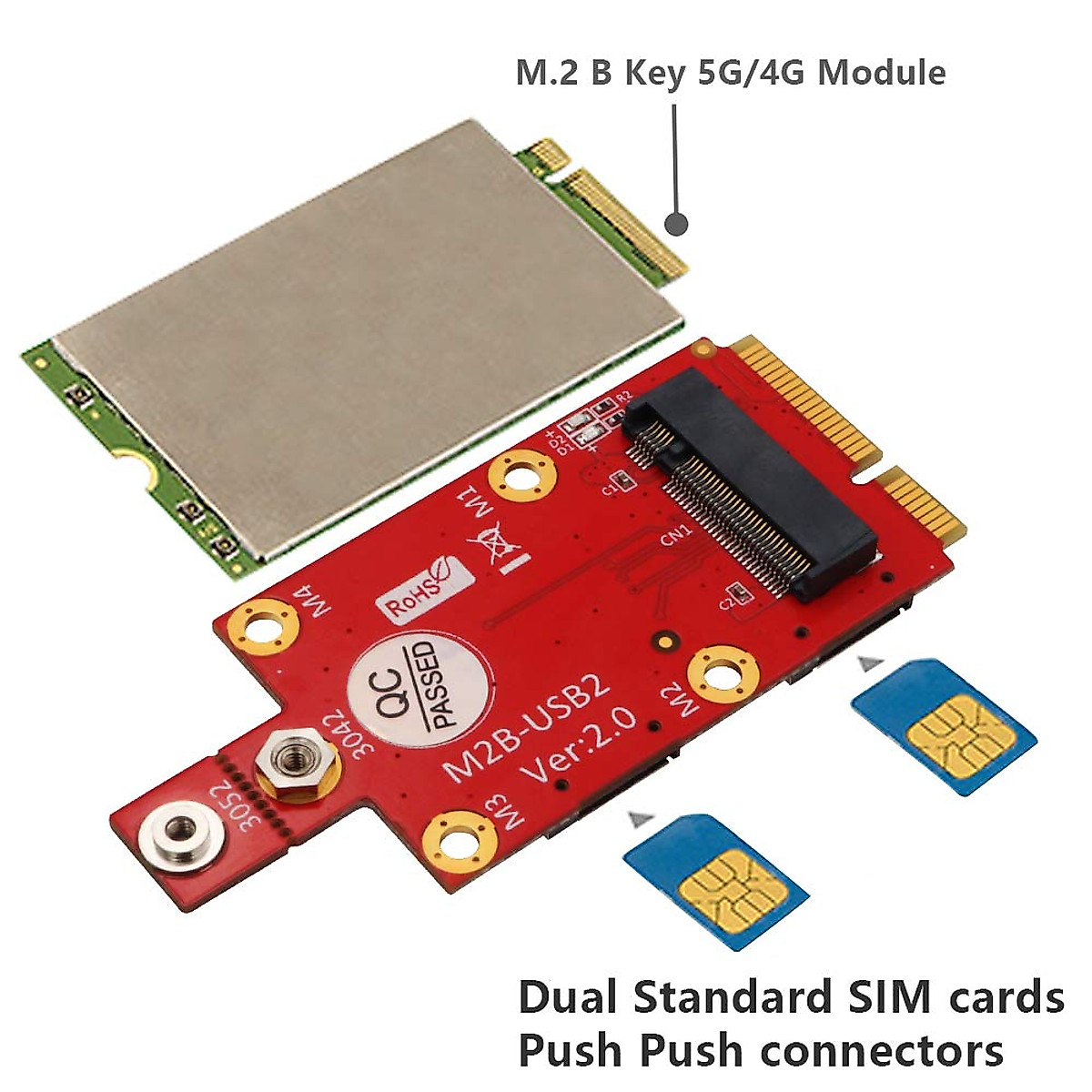 HLT M.2 (NGFF) Key B to Mini PCI-E Adapter with Dual Nano SIM Card Slot