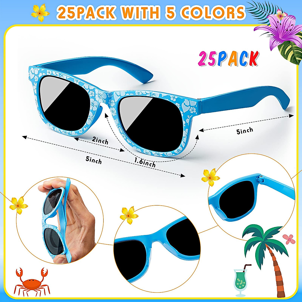 Buryeah 125 Hawaiian Luau Party Decorations Leis for Luau Party Hawaiian Glasses Hawaiian Luau Theme Party Supplies Tropical Summer Beach Party (Mixed Color)