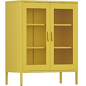 YAUWOH Metal Garage Storage Cabine with 2 Doors and 4 Adjustable Shelves - 73" Metal Display Cabinet,Metal Mesh Cabinet for Office,Home,Garage,Gym,School