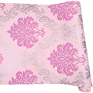 Yifely Vintage Pink Damask Self-Adhesive Shelf Drawer Liner Moisture Proof PVC Mat 45x300cm