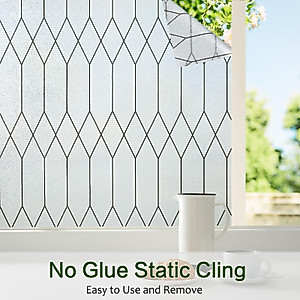 Windimiley Window Privacy Film Stained Glass Frosted Glass Window Sticker Moroccan Lattice Decorative Bedroom Door Coverings UV Sun Blocking Heat Control Removable Home Window Tint,35.5 X 394 in