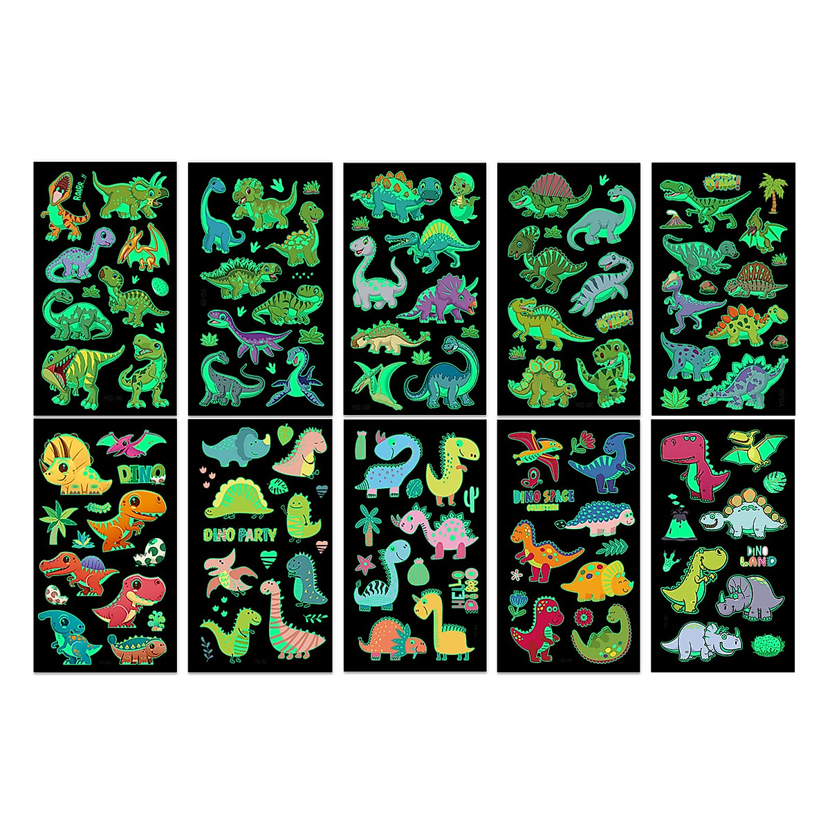 350pcs+ (30 sheets) Glow In The Dark Temporary Tattoos for Kids, Waterproof Luminous Fake Tattoo Sticker Mixed Style With Dinosaur Unicorns Mermaid Space Sea Animals for Girls and Boys