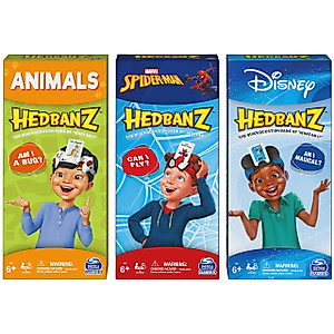 Hedbanz, Picture Guessing Board Game Bundle of Disney, Spiderman, Animals Family Game Night, for Adults & Kids Aged 6 and up