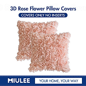 MIULEE Pack of 2 3D Decorative Spring Romantic Stereo Chiffon Rose Flower Pillow Cover Solid Square Pillowcase for Sofa Bedroom Car 16x16 Inch 40x40 Cm Peach Pink Wedding Valentines Day