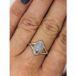Koral Jewelry Cut Marquise Moonstone Delicate Ring 925 Sterling Silver Vintage Tribal Gipsy Boho Look (7)