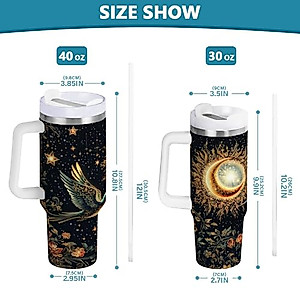 Slewiaeky Tumbler with Handle 40 oz Multicolor Sun Golden Bird Travel Mug with Lid and Straw Stainless Steel Vacuum Insulated Water Bottle Cup for Iced Tea Coffee Cold Beverages Cup Holder Friendly