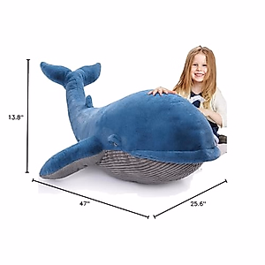 Tezituor Large Whale Stuffed Animal, 4ft Giant Stuffed Whale Plush Ocean Toys, 43.3 inch Big Whale Plush Pillow for Girls Boys