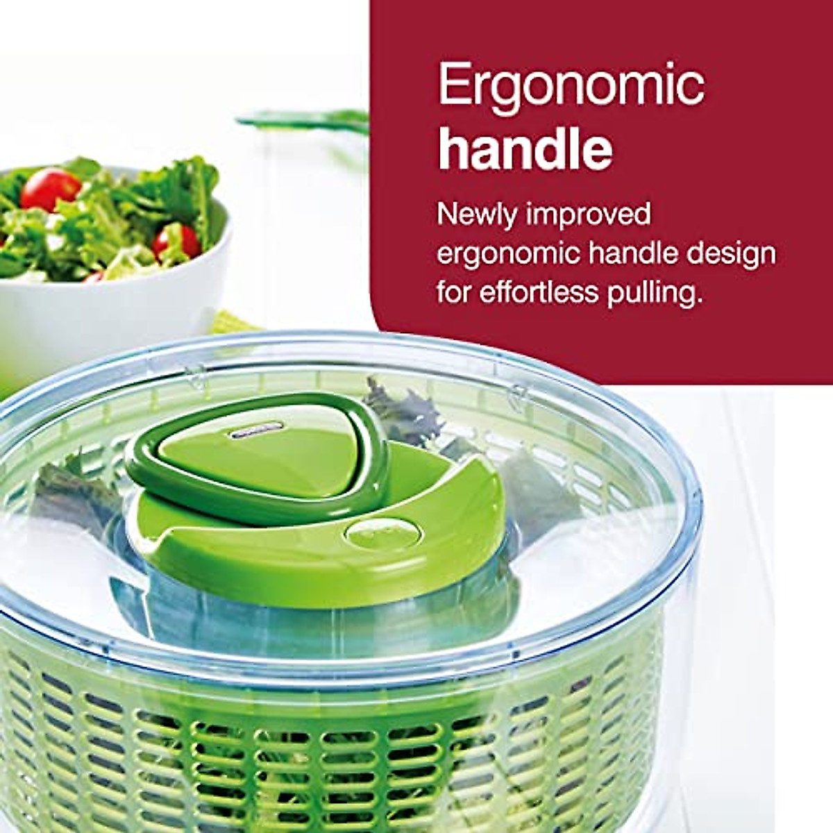 Zyliss Easy Spin Salad Spinner - Salad Spinner with Pull Cord - Lettuce Colander - Manual Vegetable and Fruit Washer and Dryer - Dishwasher Safe Vegetable Spinner with Brake - Green/White, Large