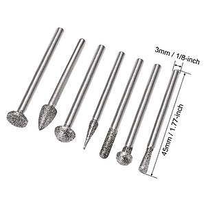 uxcell Diamond Burrs Bits Sets Grinding Drill Kits Carving Rotary Tool for Glass Stone Ceramic 120 Grit 1/8" Shank Small Head 50 Pcs