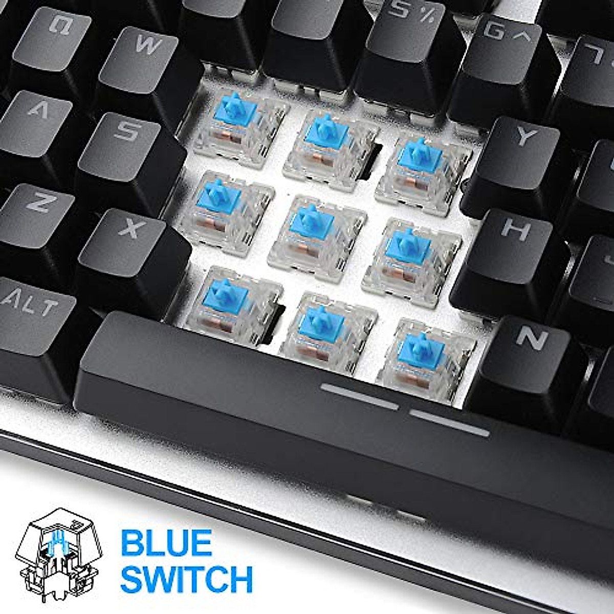 Hcman Mechanical Keyboard Blue Switches,21 LED Backlit Modes Gaming Keyboard,Metal Plate 100% Anti-ghosting for Computer PC & Mac Gamers (Silver)