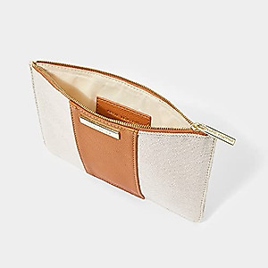 KATIE LOXTON Amalfi Womens Medium Canvas and Vegan Leather Slip Pocket Clutch Pouch Cream and Brown