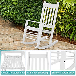Outdoor Rocking Chair Patio Rocking Chair Porch Rocking with High Back and Handrail Comfortable and Stable Durable Load Bearing 243 lbs Patio Rocker Chair for Porch Garden and Terrace (White)