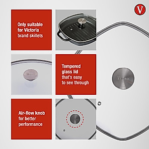 Victoria Square 10-Inch Glass Lid for Cast Iron Skillet or Pan, Custom Made for Only Victoria Brand, Diameter 9.7-Inch