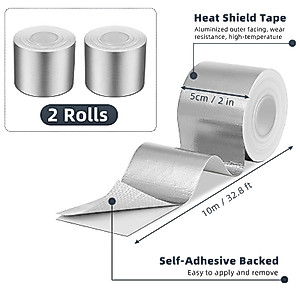 2 Rolls Heat Shield Tape Cool Tapes Aluminum Foil Heat Reflective Adhesive Heat Shield Thermal Barrier Foil Tape Self-Adhesive Heat Resistant Tape for Hose and Auto Use (Silver, 2 Inch x 32.8 ft)