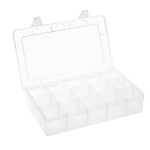 15 Large Grids Plastic Organizer Box Clear Adjustable Compartments Storage Container with Dividers - Perfect for Sorting and Storing Small Items Like Ribbon Beads Thread Jewelry, Size 11x6.3x2.2 Inch