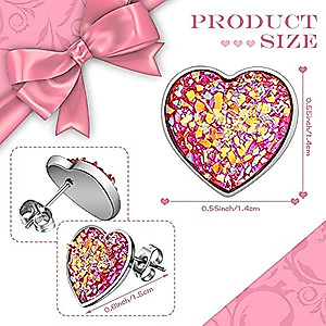 32 Pairs Faux Druzy Stud Earrings Stainless Steel Druzy Stud Earrings Glitter Pierced Earrings for Women Girls (Heart Shape)