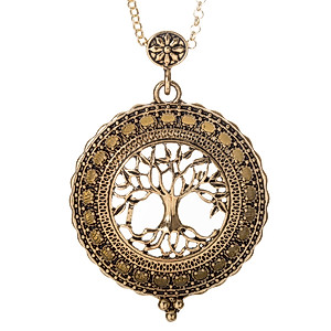 Artisan Owl Tree of Life 4x Magnifier Magnifying Glass Sliding Top Magnet Pendant Necklace (Gold Tone)