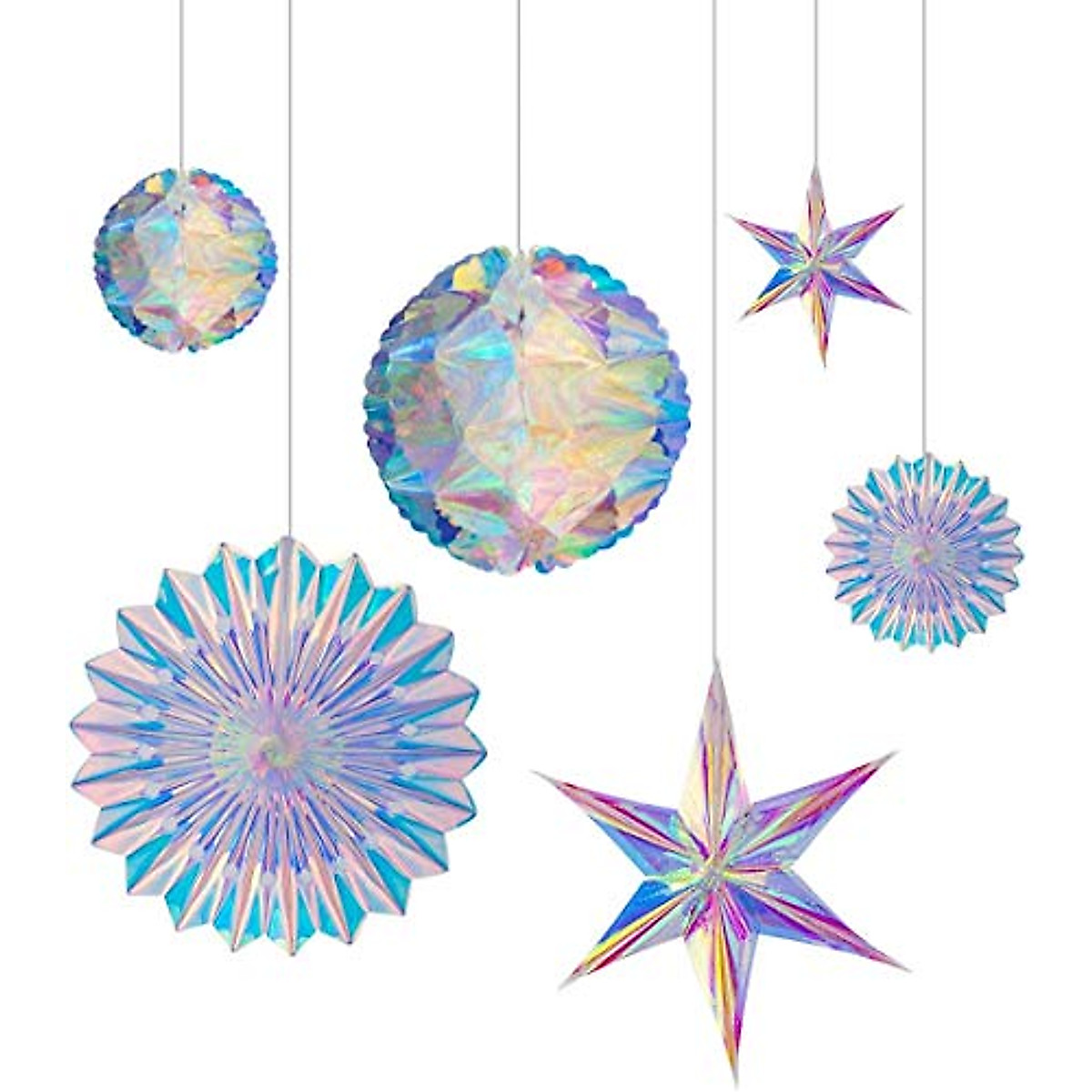 BTSD-home Iridescent Party Decorations with Hanging Honeycomb Ball Decorative Paper Fan Snowflake Garlands Birthday Wedding Christmas Disco Party Supplies