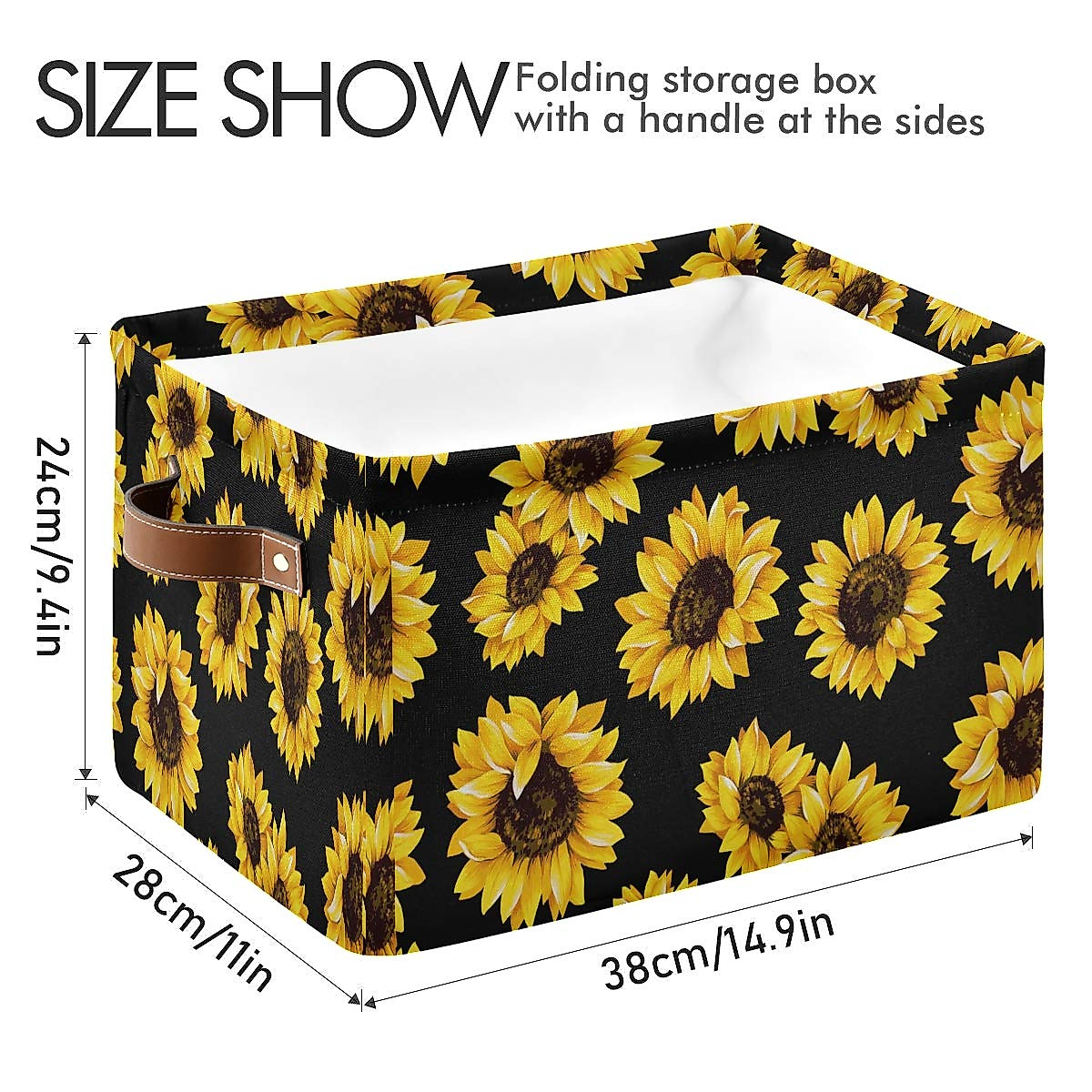 STAYTOP Large Storage Basket Collapsible Toy Storage Bins Waterproof Laundry Basket with Handle.Used for Home Closets, Offices, Bedrooms, Kids Toy and Gift Baskets-Vibrant Sunflower（Rectangular)1PCS