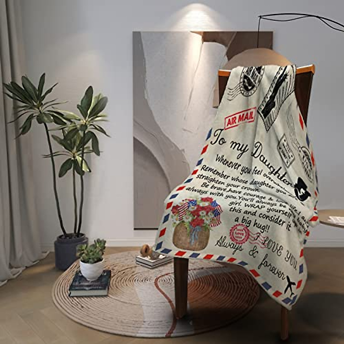 Envelope Blankets for Daughter,to My Daughter Blanket,Unique, Ultra-Soft Flannel Throw Blanket for Holiday Birthday for Bed Sofa Camping 60x50 inch