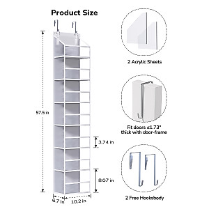 ALLTIDYUP Over The Door Hanging Pantry Organizer 7 Shelves, Clear Plastic Pockets Hat Racks for Baseball Caps, Large Capacity Storage for Closet, Bedroom, Bathroom, Office, Dorm Room Essentials