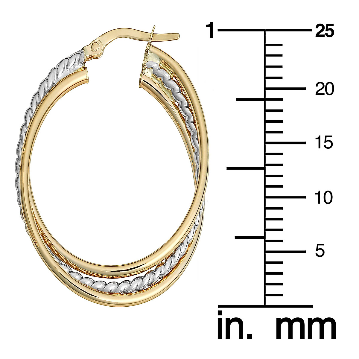 Kooljewelry 14k Two-tone Gold High Polish Overlapping Triple Oval Hoop Earrings