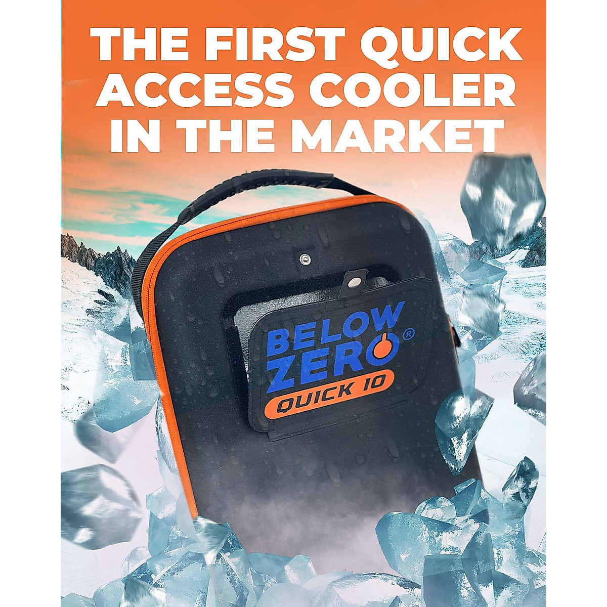 Quick 10 Insulated Carrying Case Cooler Bag for Beers, Wine and Beach - Open Flap to Quick Access 10 Cans - Includes Large Below Zero Gel ICE Pack Cools for 24 Hours - Perfect for Drinks, Beverages