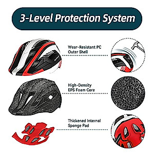 EASTINEAR Kids Bike Helmet Full Face Adjustable Children Bicycle Helmets with LED Light Cycling Helmet for Boys and Girls Ages 3-8 (Black)