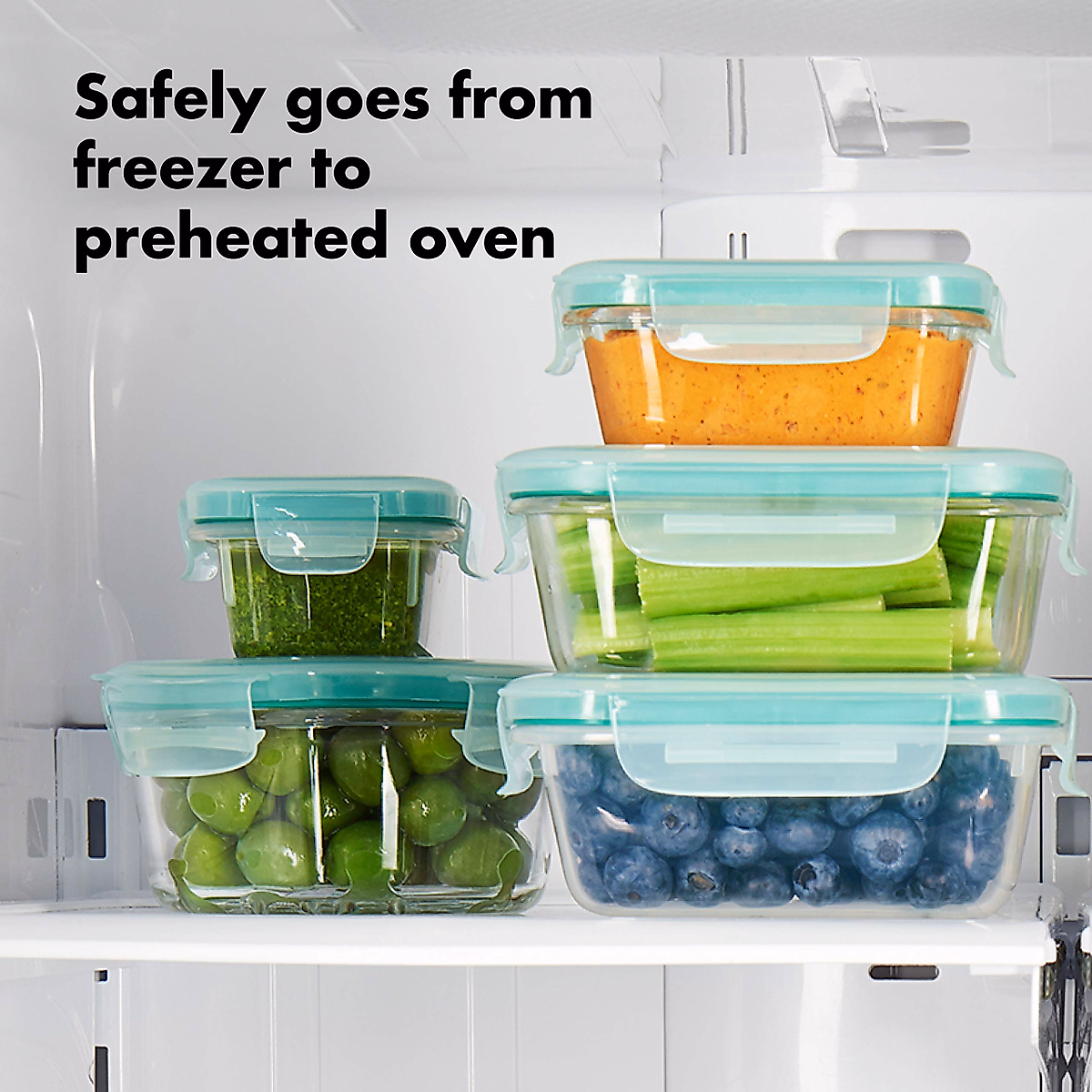 OXO Good Grips 8 Piece Smart Seal Airtight Glass Round Container Set,Blue