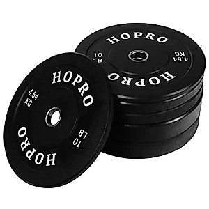 BalanceFrom HoPro Olympic Bumper Plate Weight Plate with Steel Hub, Pairs or Sets, Black
