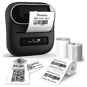 Phomemo M220 Label Maker, Bluetooth Label Printer, 3.14 Inch Portable Thermal Label Maker Machine for Barcode, Labeling, Organizing, Small Business, Compatible with iOS & Android, with 3 Label