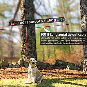 Heavy Duty Aerial Dog Tie Out Trolley System for Small to Large Dogs - Dog Run Cable 100ft /75ft /50ft Dog Zipline with 10ft Dog Runner Cable for Yard Camping