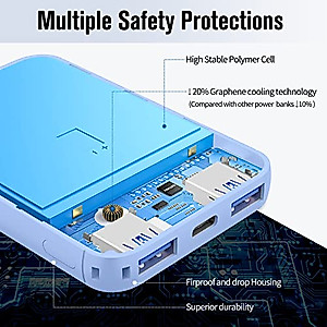 VANYUST Mini Portable Charger Power Bank 5000mAh Capacity External Battery Pack Dual Output Port and USB-C (Input Only) Power Bank for iPhone, Samsung Galaxy, Android Phone, iPad & etc (Blue)