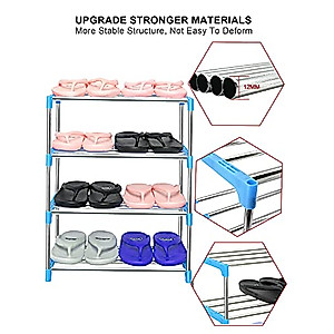 LNYZQUS Upgrade 4 Tier Small Shoe Rack, Kids Show Rack Closet Shoe Organizer,Compact Stackable Shoe Shelf Shoe Stand Floor Shoe Rack for Narrow Space,Zapateras Organizer for Shoes (Blue)