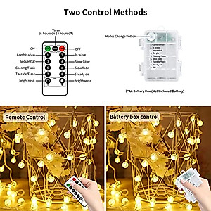 MDEDL Battery Operated String Lights Outdoor Indoor, 33FT 80LED Waterproof Crystal Mini Globe Fairy String Lights Christmas Decorative Lights with Remote Timer for Bedroom Patio Garden Canopy