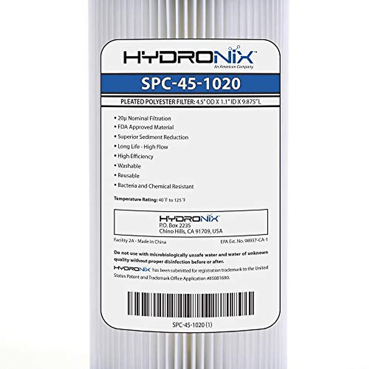 Hydronix SPC-45-1020 Whole House Sediment Pleated Water Filter, Washable and Reusable, 4.5" x 10" - 20 Micron (6 Pack)