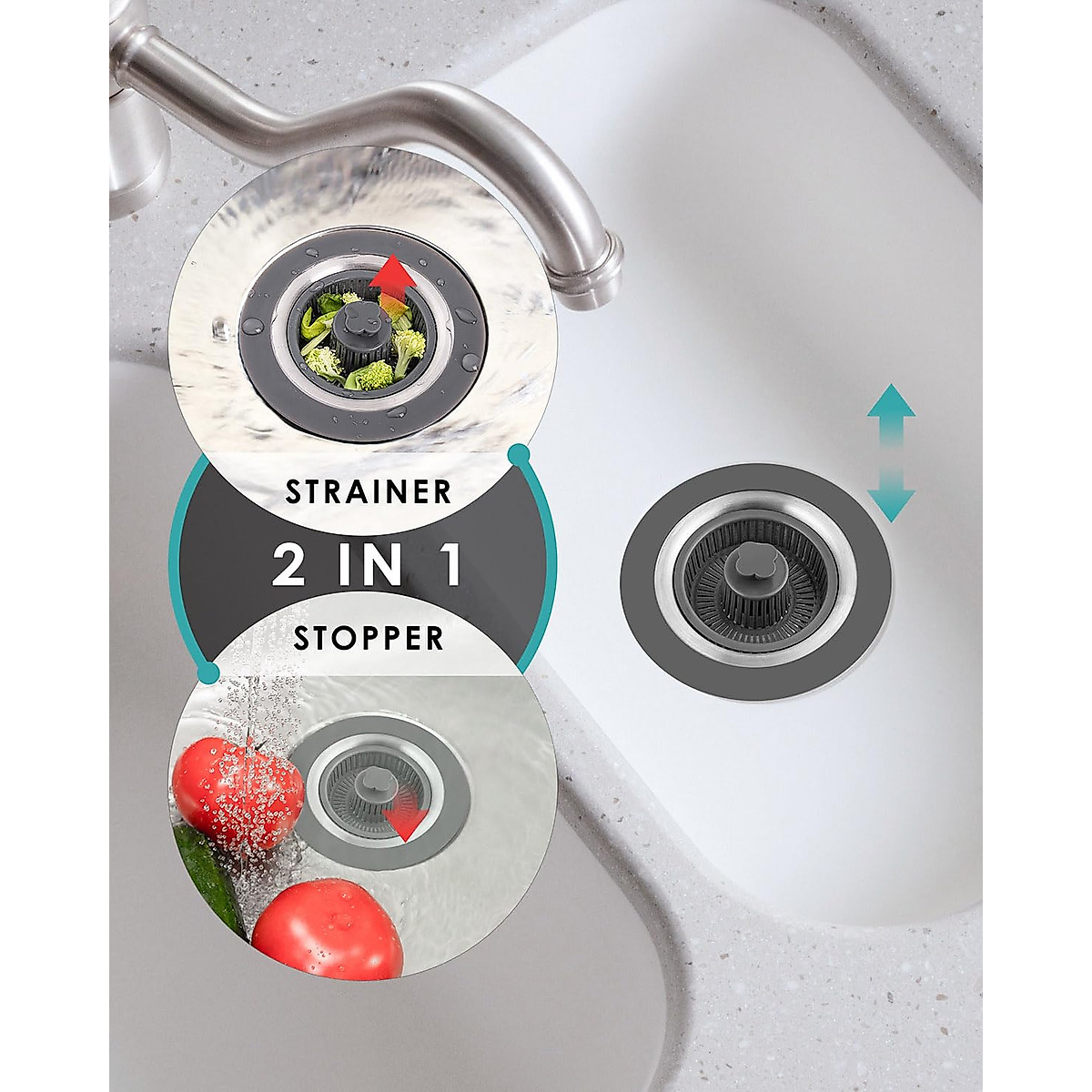 Drifop 3 in 1 Kitchen Sink Stopper and Strainer Combo, Pop Up Stainless Steel Kitchen Drain Strainer, Anti-Clogging Sink Strainer Basket with Handle for Standard 3-1/2 inch Drain, 1Pack