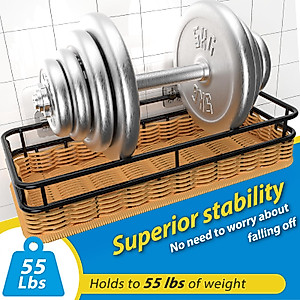 Getsrichfc Shower Caddy, 3 Pack Rustproof Stainless Steel, Weave Rattan, Adhesive Organizer, Large Capacity, Bathroom Storage, Black