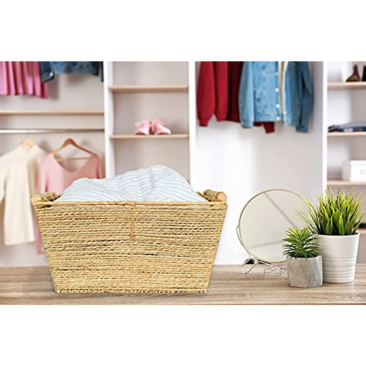 MARLIC Rectangular Seagrass Woven Storage Basket with Handles - Natural Seagrass Baskets for Organization and Storage - Medium - Trapezoid 12x8x6 IN (2)