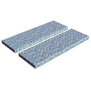 Ambesonne Fish Scale Bench Cushion Set of 2, Traditional Wave Design Hand Drawn Style Watercolor Illustration, Standard Size Foam Pad and Decorative Cover, 45" x 15" x 2", Navy Blue and White