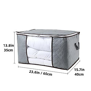 80L Foldable Storage Bins Clothes Comforters Blankets Quilts Duvets Pillows Bedding Storage Containers with Handles (Gray,2)