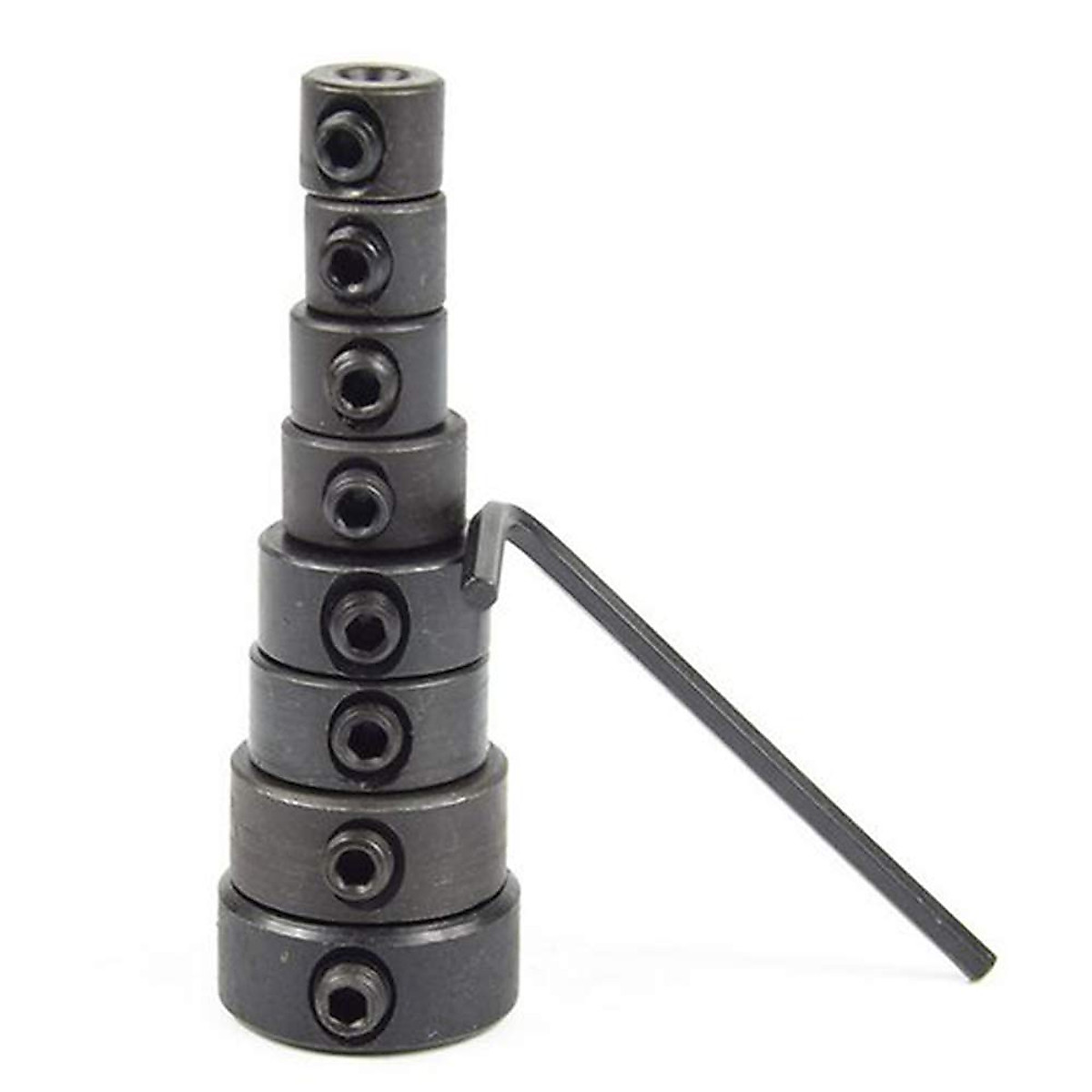 8PCS Drill Depth Stop Collars Limit Ring,1/8,3/16,1/4,5/16,3/8,7/16,1/2,5/8 Drill Depth Stop Collars Ring Dowel Shaft Chuck, Hex Wrench Woodworking for Drill Bits Consistent Drilling