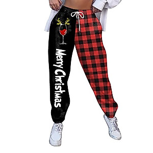 Fleece Lined Sweatpants Women Snowman Print Christmas Womens Petite Sweatpants Buffalo Plaid Print Straight Leg Gym Sweatpants High Waisted Drawstring Baggy Sweatpants Z4-White XL